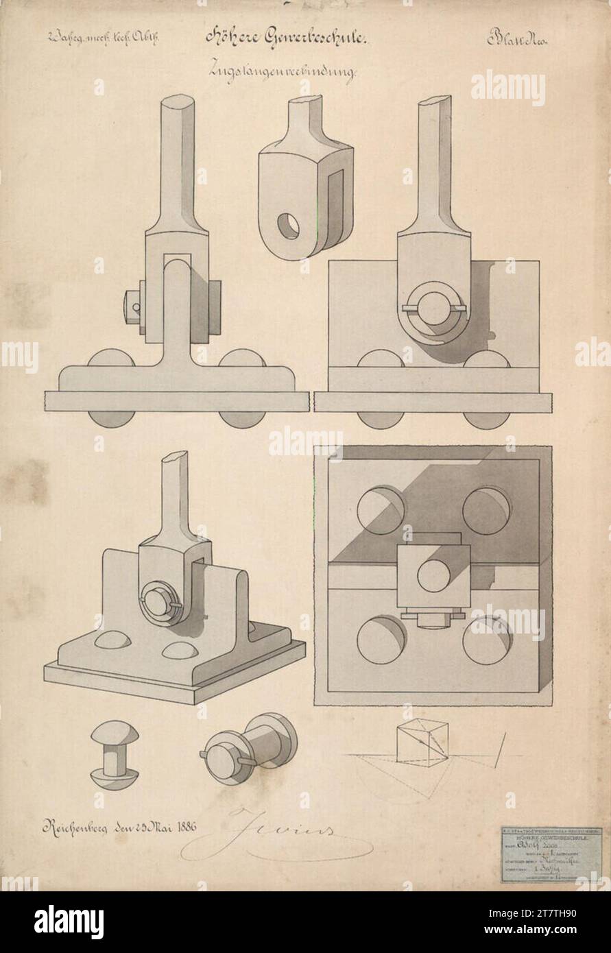 Adolf Loos (Zeichner in) Work from the school days of Loos, train rod ...