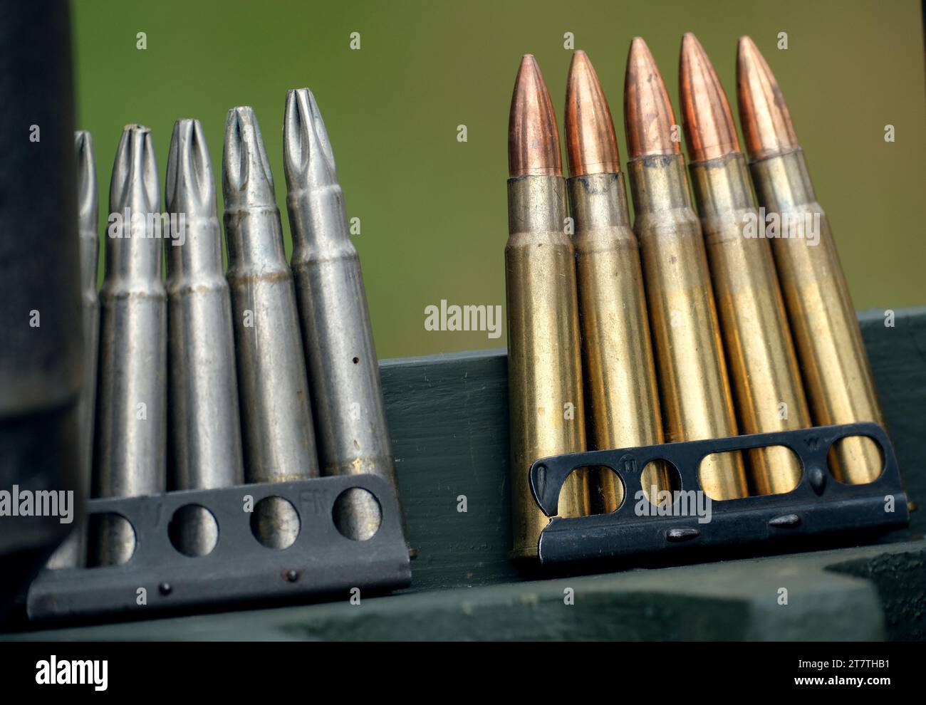 Victory Show, leicester, UK, 2023. Cartridges in belt and links for ...