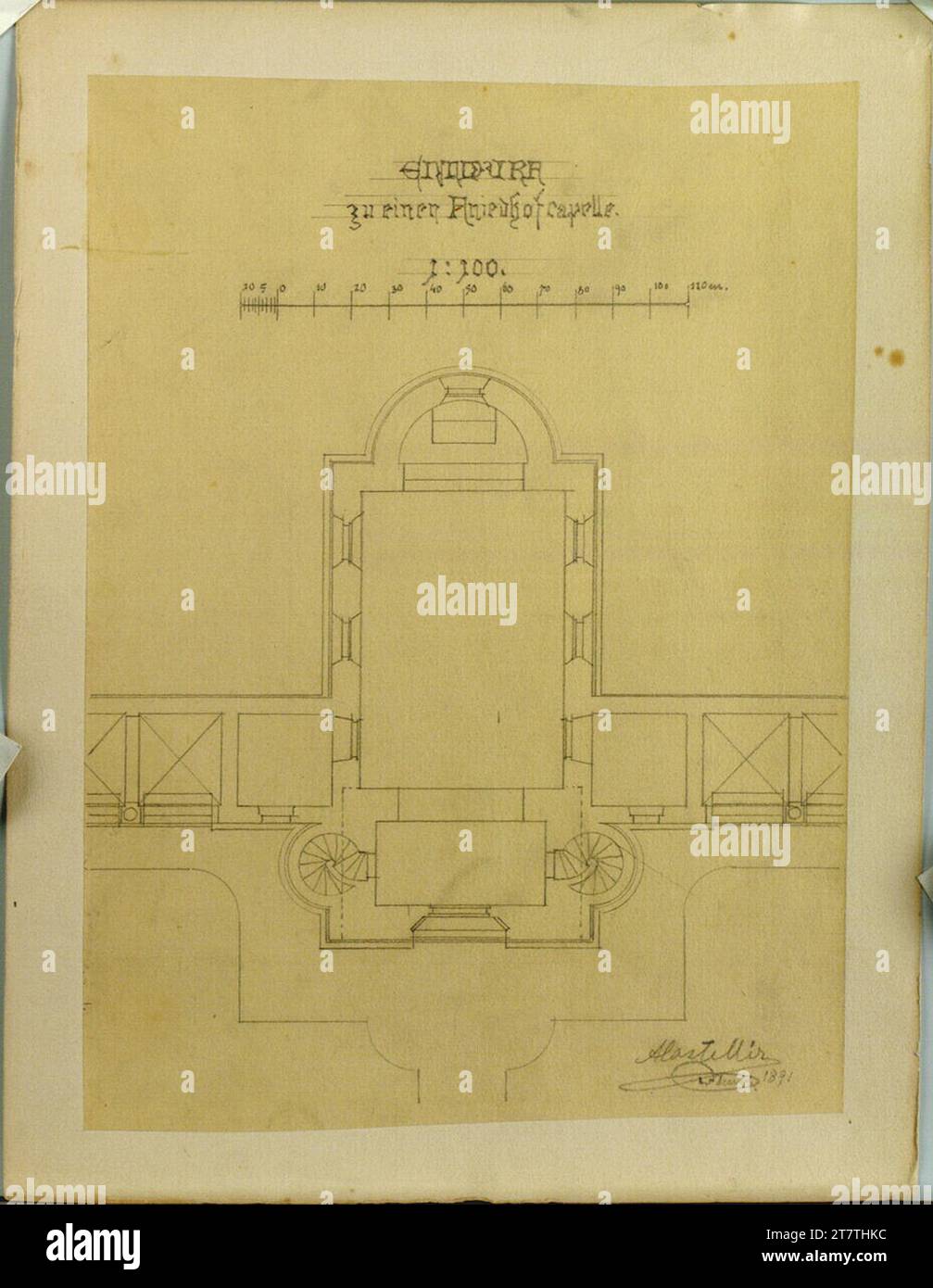 Alfred Castelliz Draft to a cemetery chapel, floor plan. Paper, medium ...