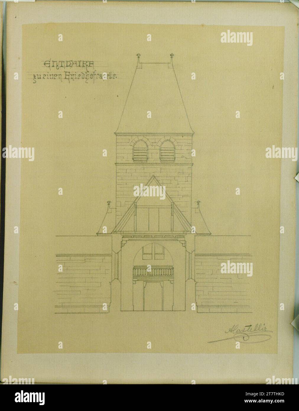 Alfred Castelliz Draft to a cemetery chapel, cross -section. Paper ...