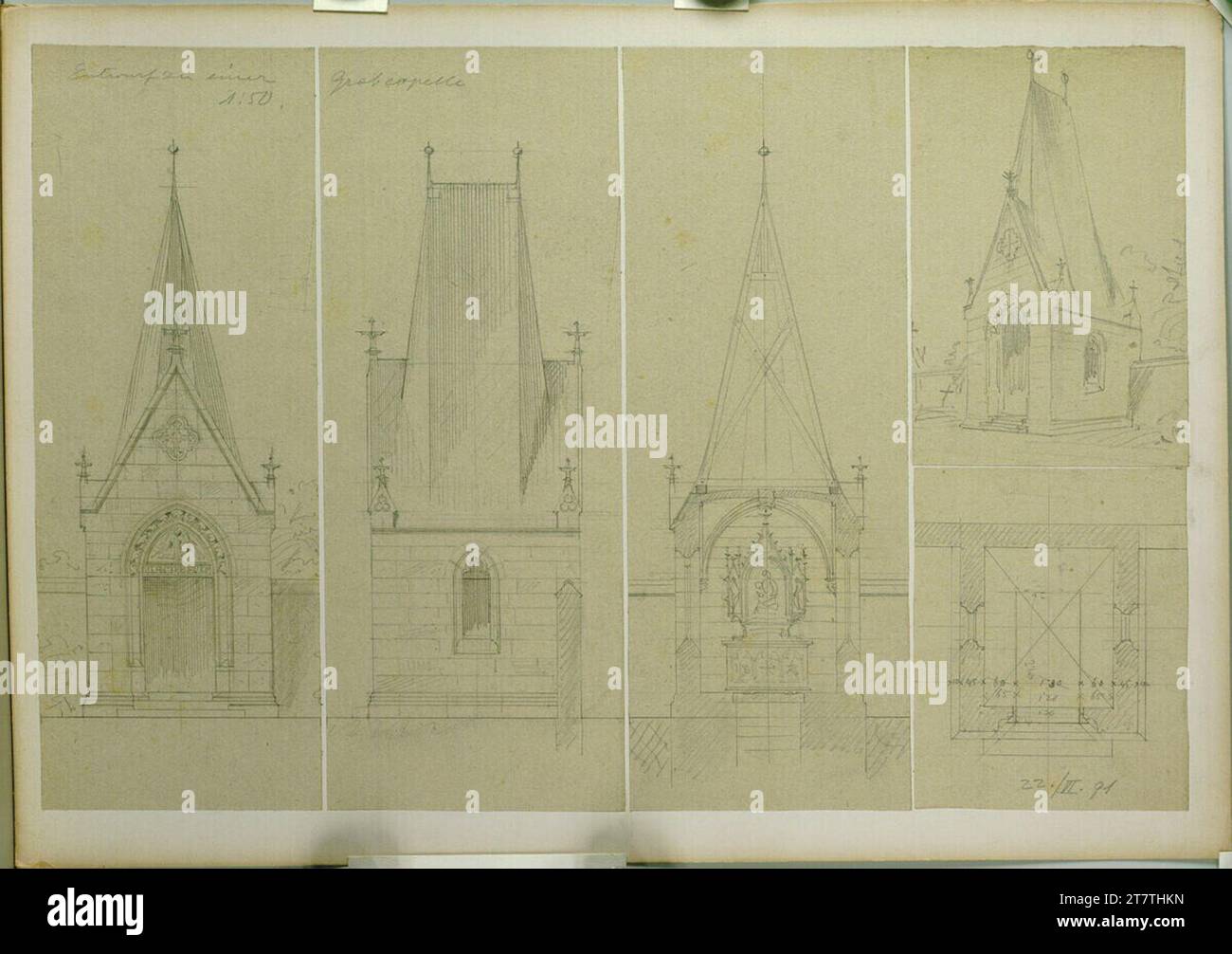 Alfred Castelliz Draft to a grave chapel, floor plan, open, cross ... Alfred Castelliz Draft to a grave chapel, floor plan, open, cross ...