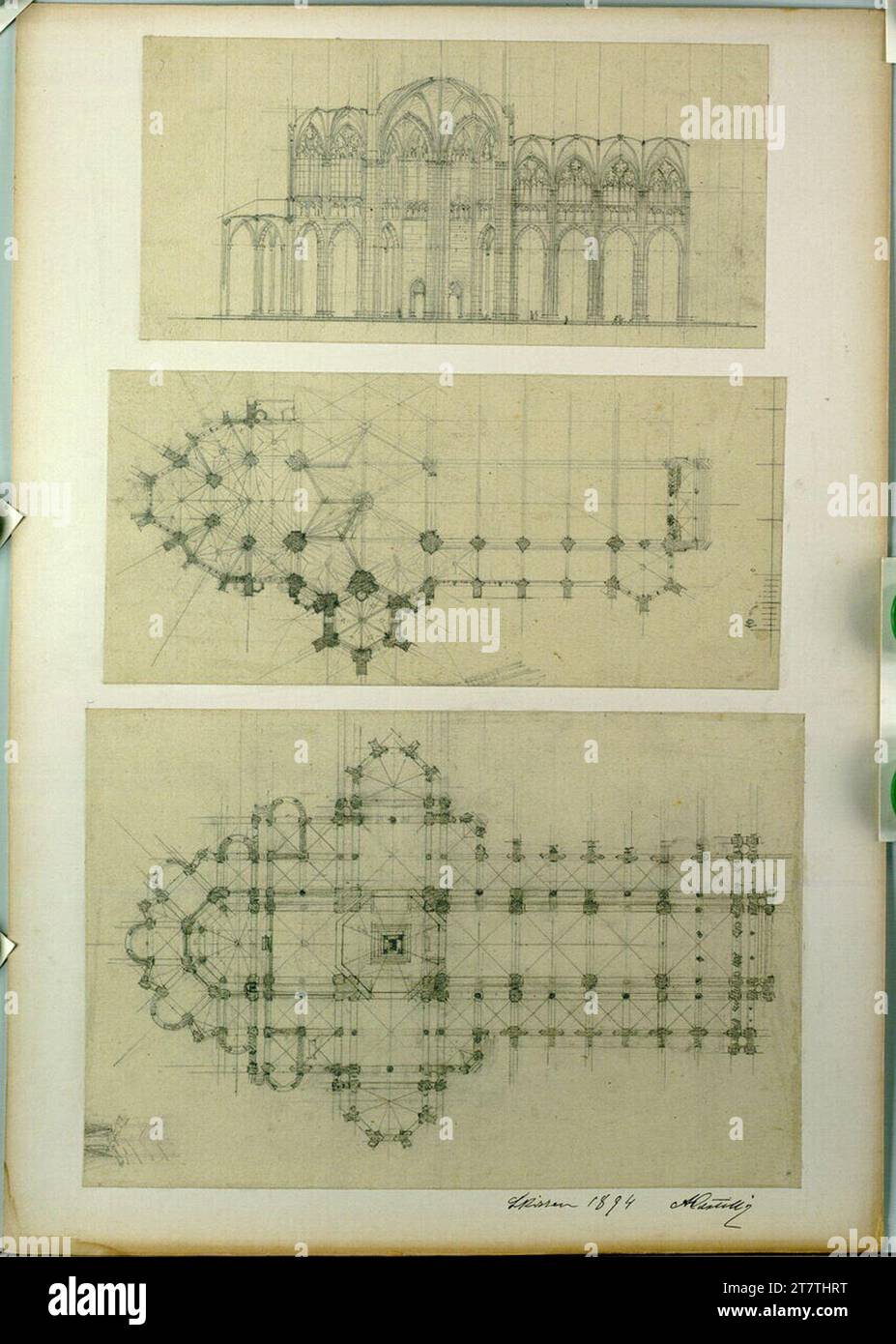 Alfred Castelliz Draft to a Gothic basilica, longitudinal section ...