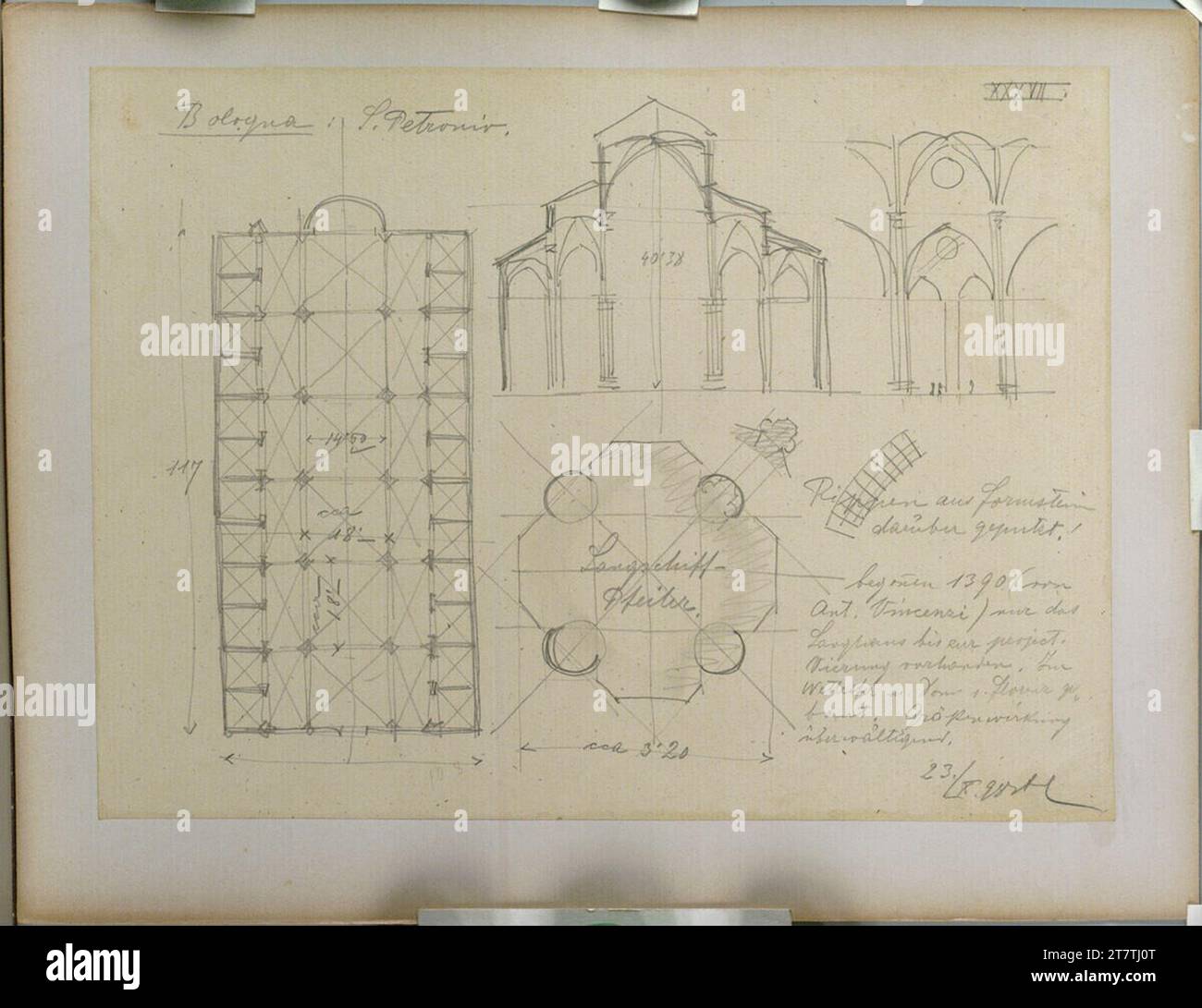 Alfred Castelliz (Zeichner in) Bologna, S. Petronio, floor plan, cross ...