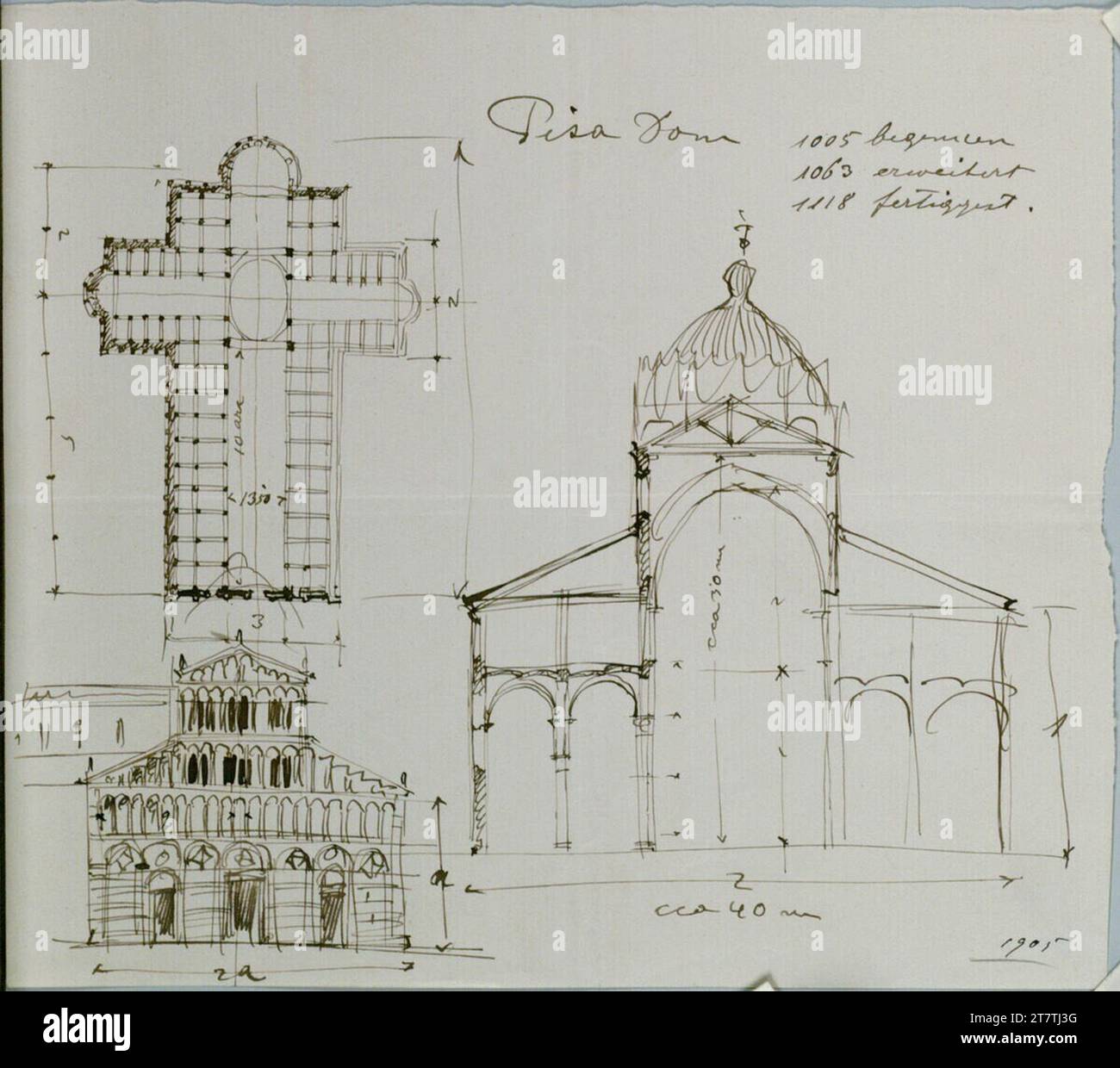 Alfred Castelliz (Zeichner in) Pisa, cathedral, floor plan, cross ...