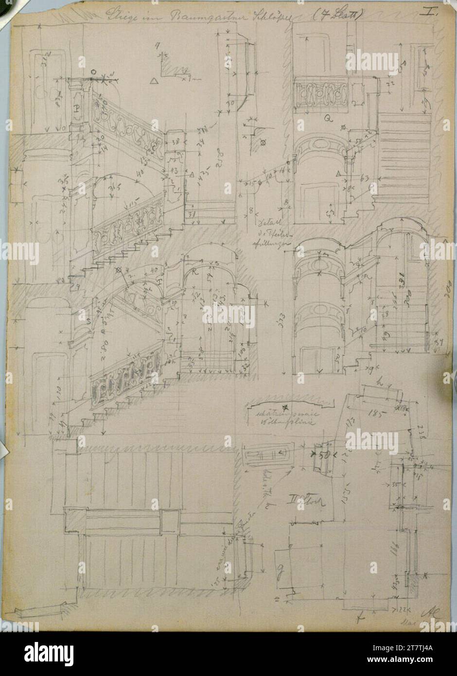 Alfred Castelliz (Zeichner in) Vienna, Baumgartner Schlößel, staircase, floor plan, cut. Paper ...