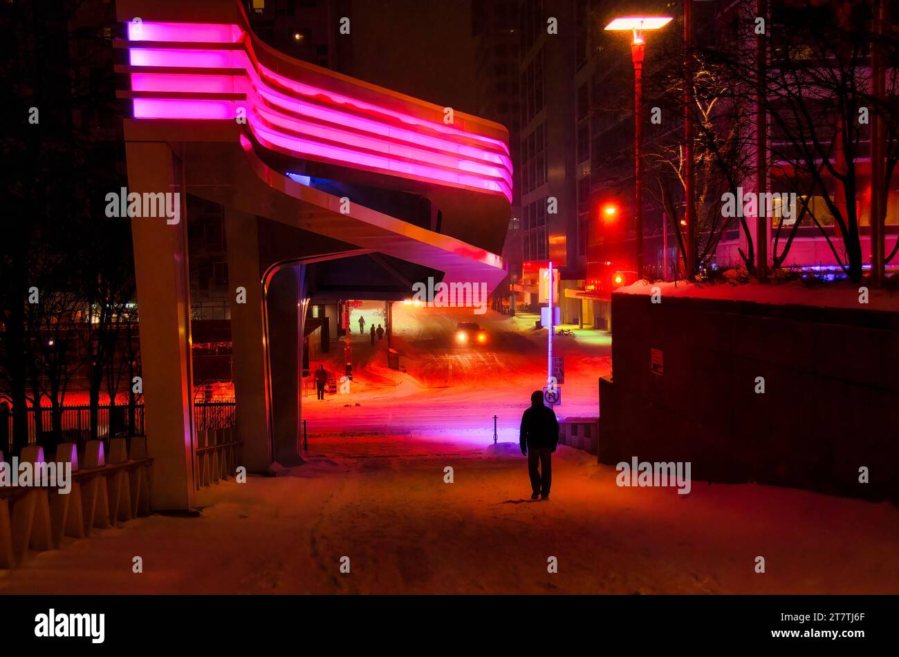 Toronto, Canada - Dec 14, 2013: Neon lights marking the entrance to the ...