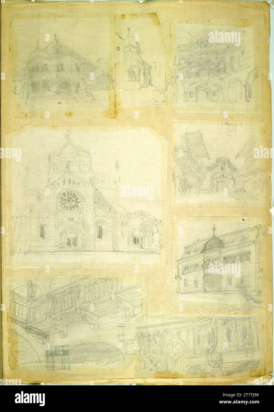 Alfred Castelliz (Zeichner in) Architecture studies (8 pieces) for ...