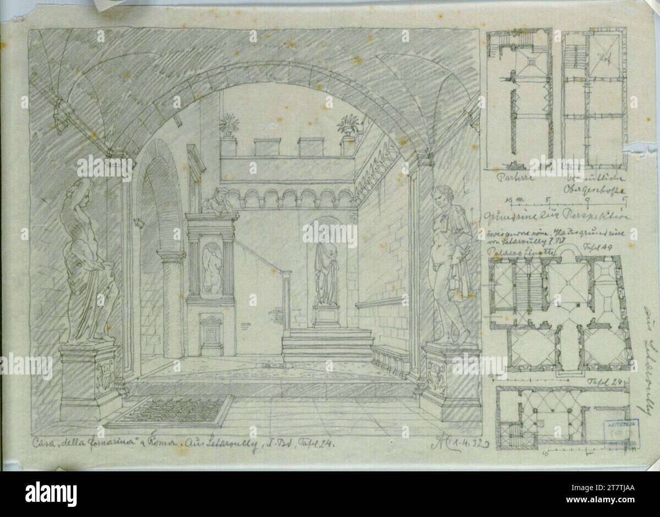 Alfred Castelliz (Zeichner in) Rome, Casa "Della Fornarina", courtyard ...