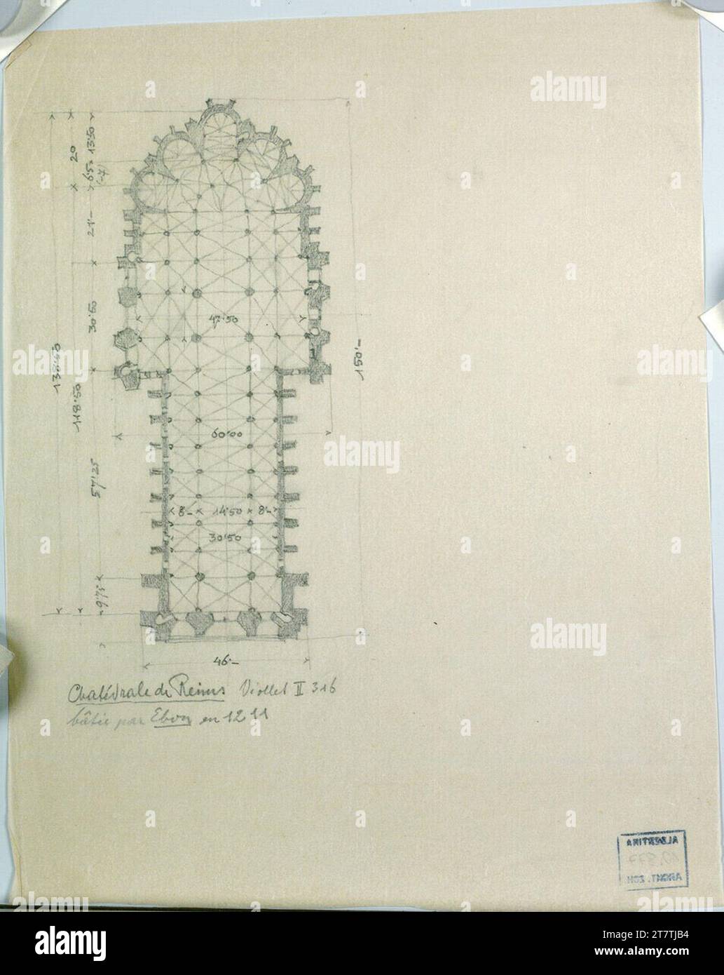 Alfred Castelliz (Zeichner in) Reims, cathedral, floor plan. Aquafix ...