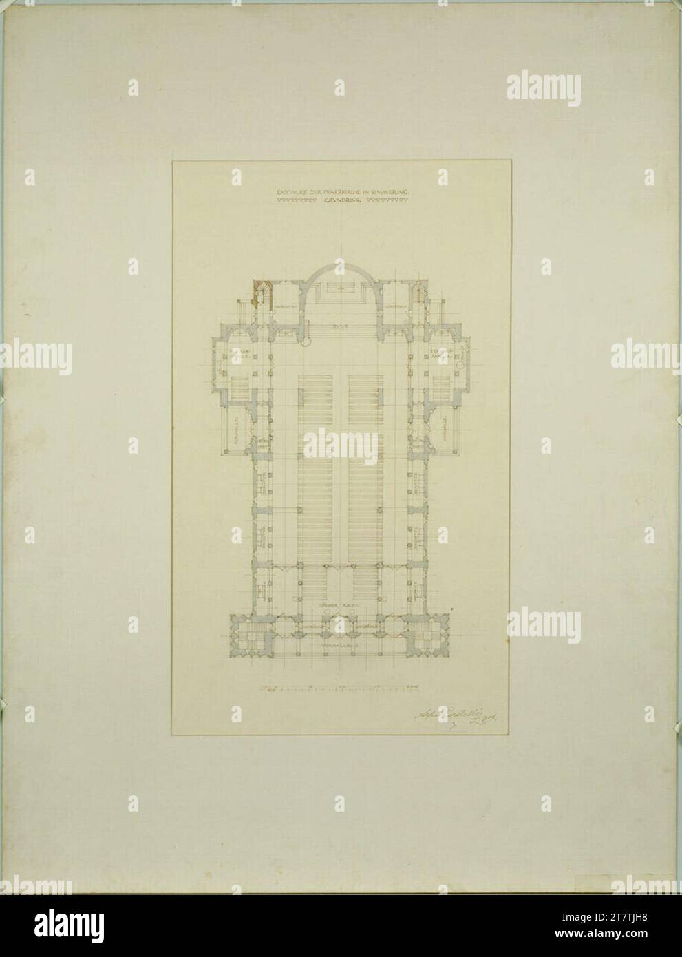 Alfred Castelliz Vienna-Simmering, parish church draft, floor plan ...