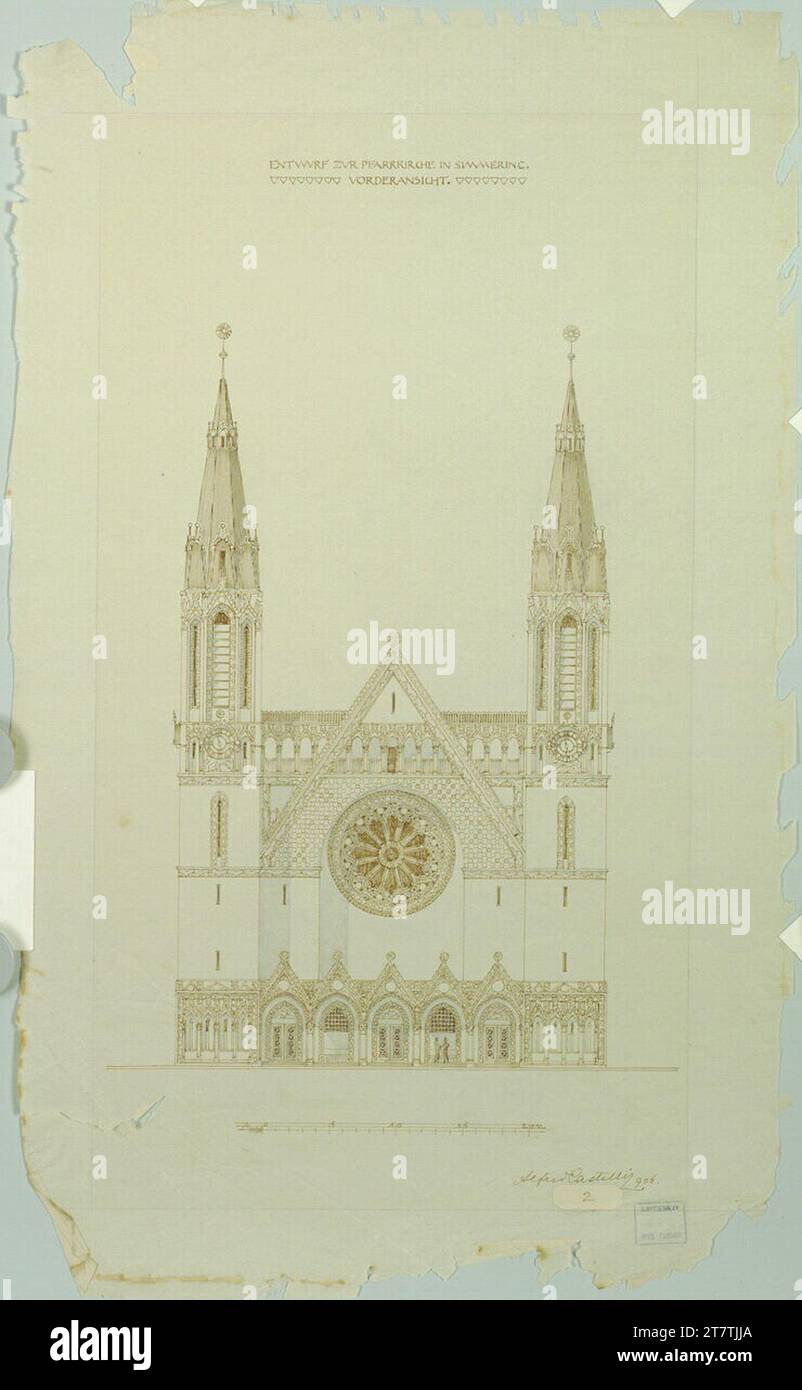 Alfred Castelliz Vienna-Simmering, parish church draft, front view ...