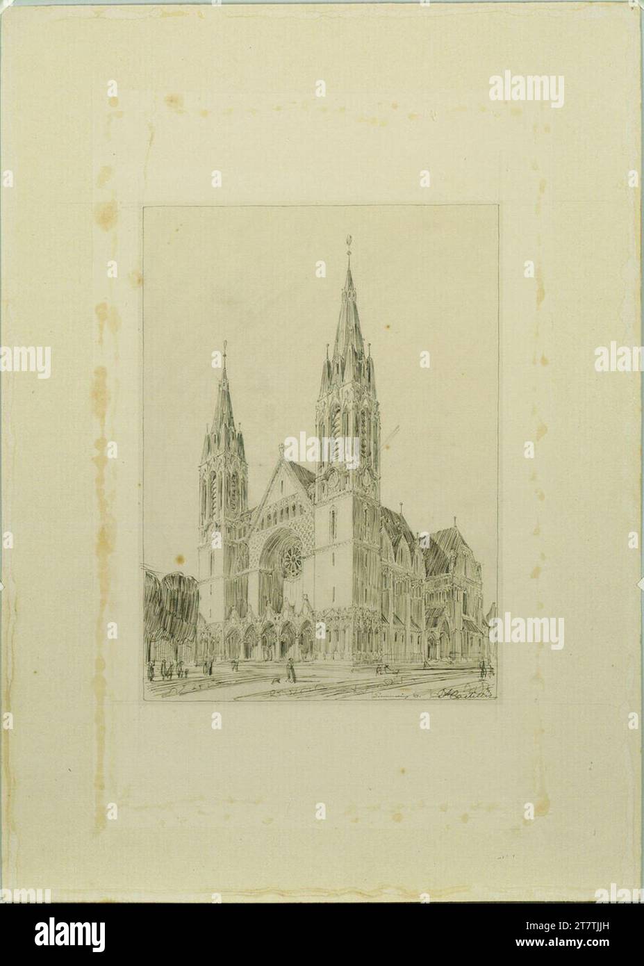 Alfred Castelliz Vienna-Simmering, parish church draft, perspective ...