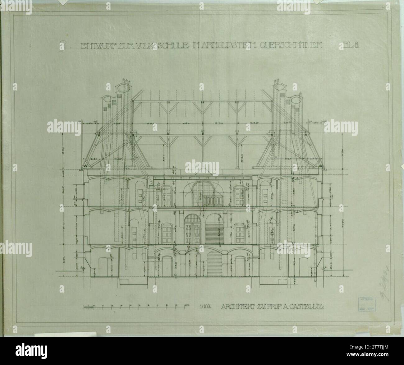 Alfred Castelliz Arnoldstein, elementary school, cross-section E-F ...