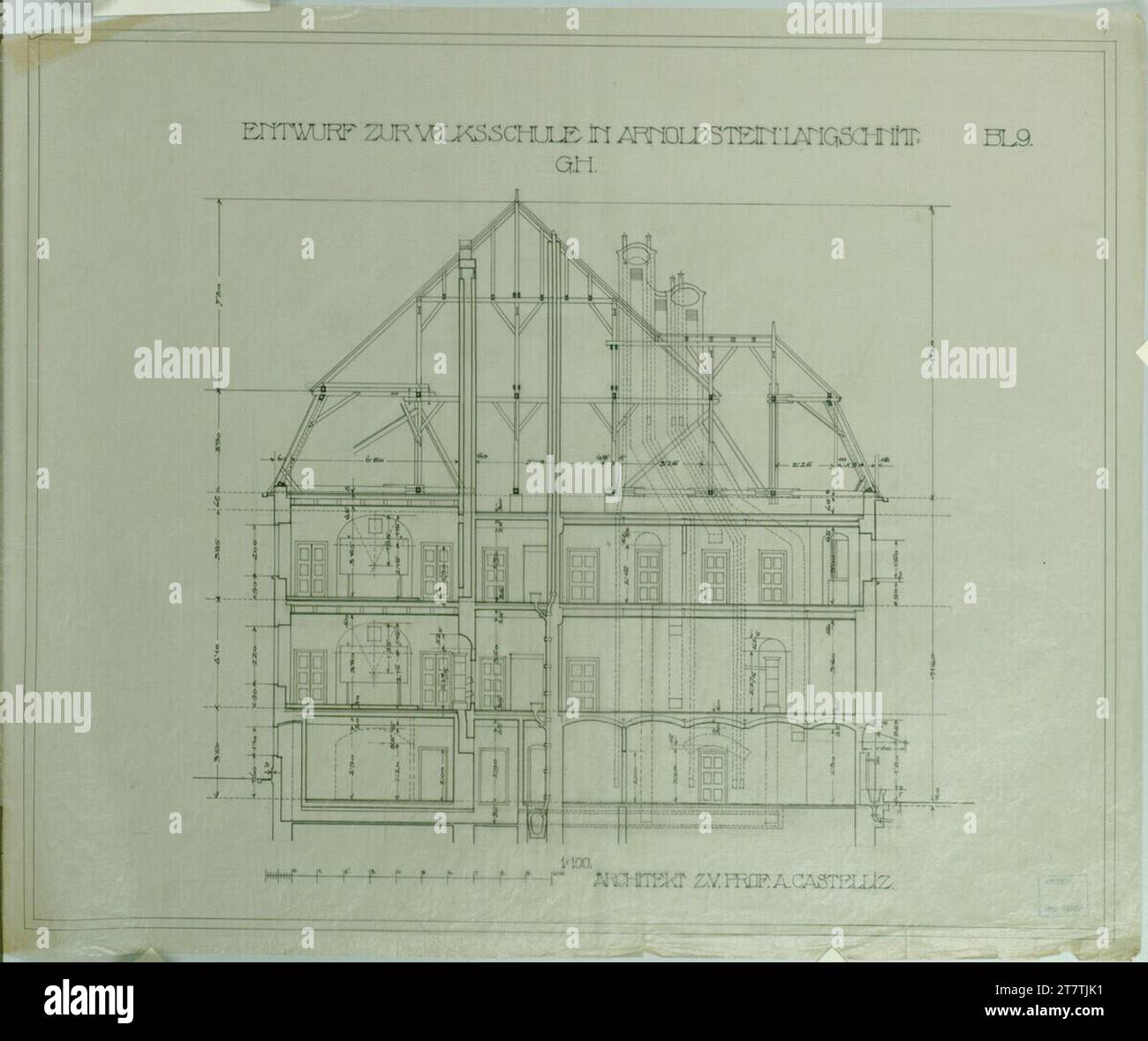 Alfred Castelliz Arnoldstein, elementary school, longitudinal section ...