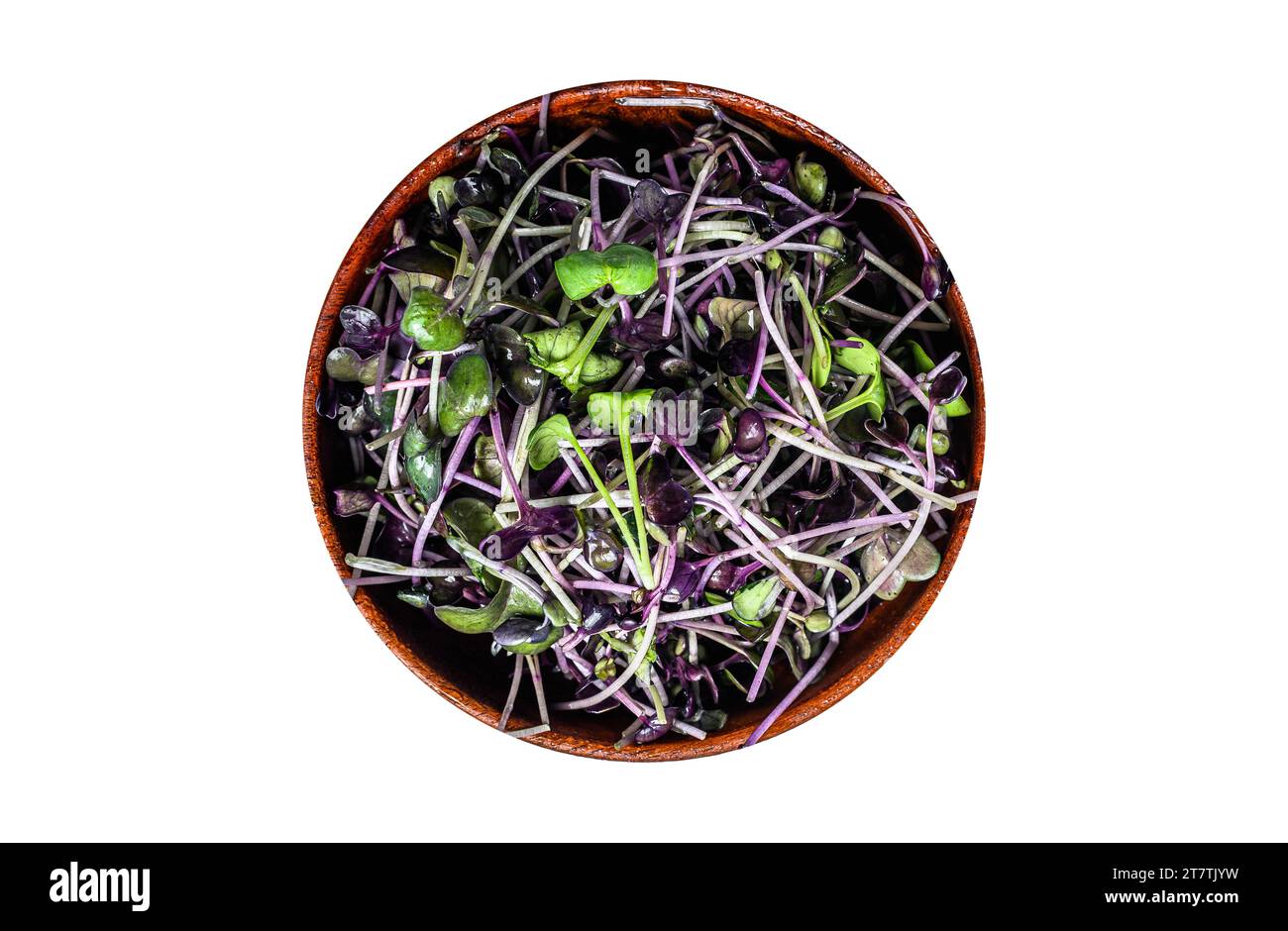 Microgreen radish cress sprouts in a wooden bowl. Isolated, white ...