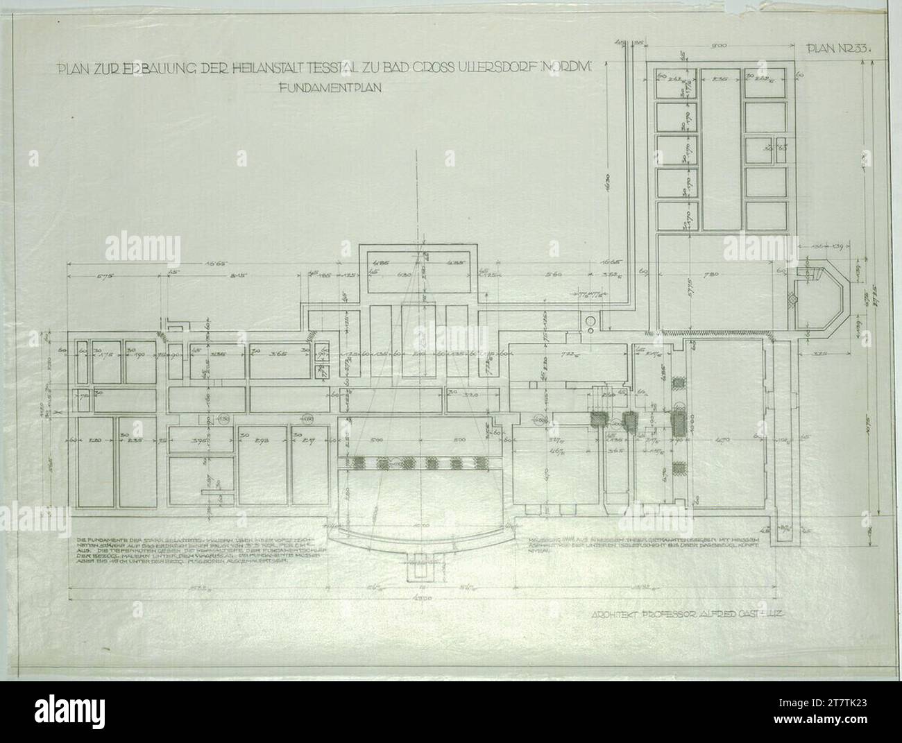 Alfred Castelliz Bad Groß Ullersdorf (Northern Moravia), Sanatorium Thesstal, foundation plan ...