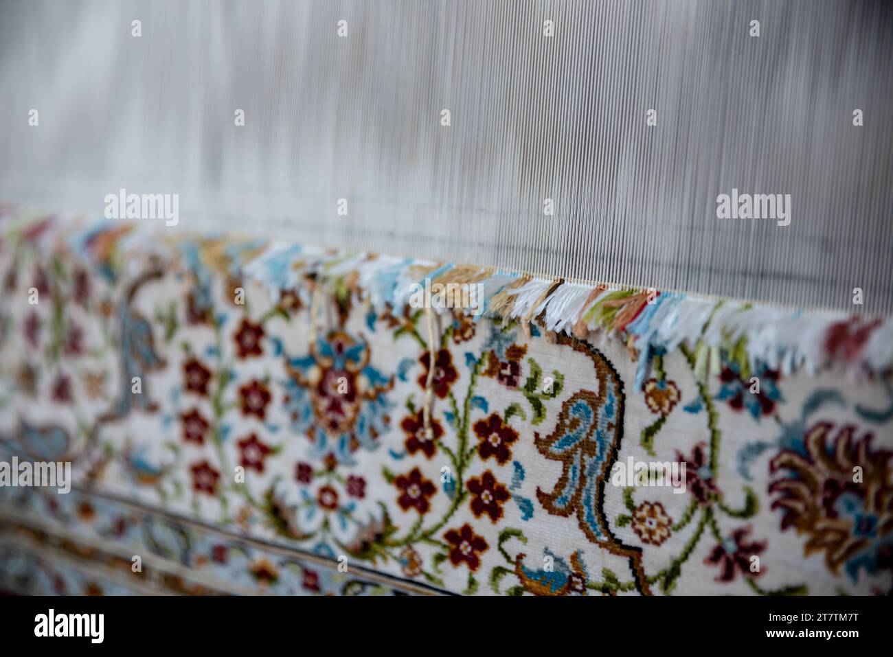 weaving carpet ,a diligent woman makes a traditional carpet by hand ...