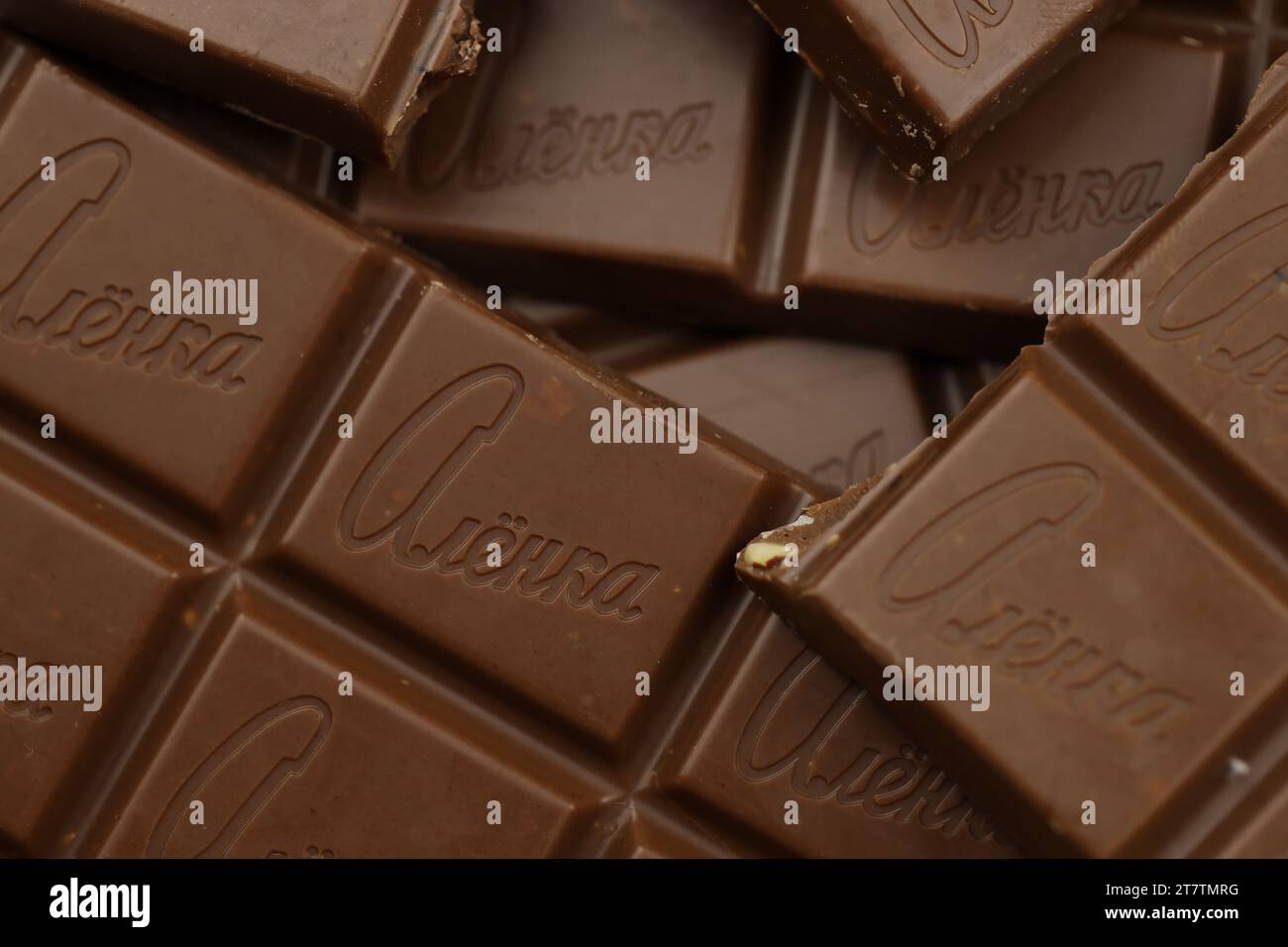 KHARKIV, UKRAINE - JANUARY 27, 2021 Alyonka chocolate square bars ...