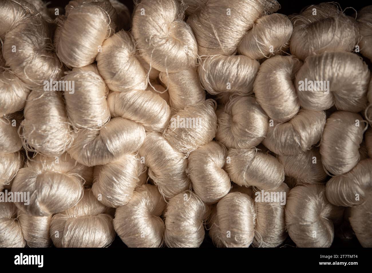 Colorful silk threads for weaving in a textile factory , Cotton color ...