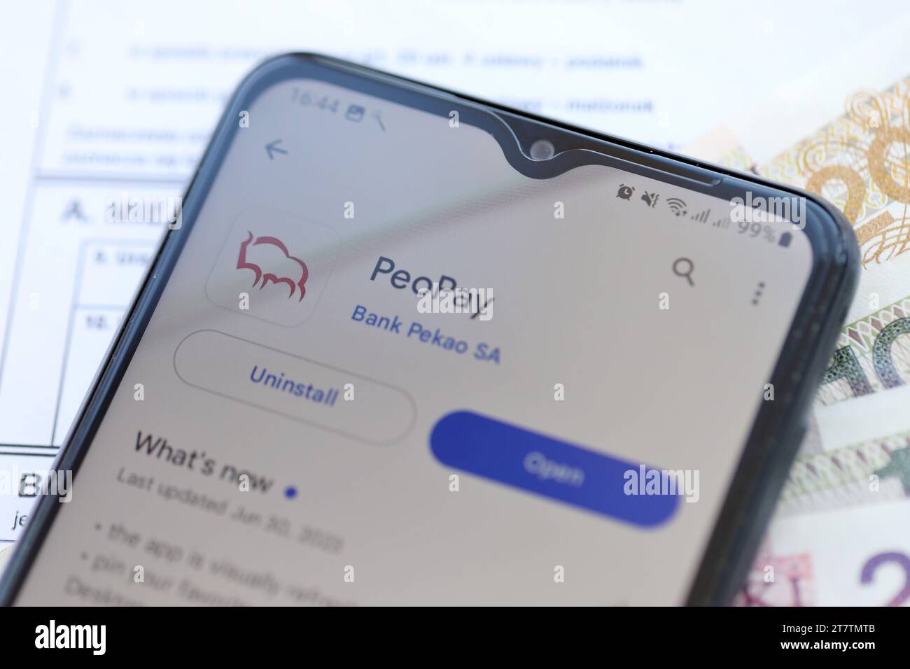 TERNOPIL, UKRAINE - AUGUST 3, 2023 PeoPay application on screen of ...