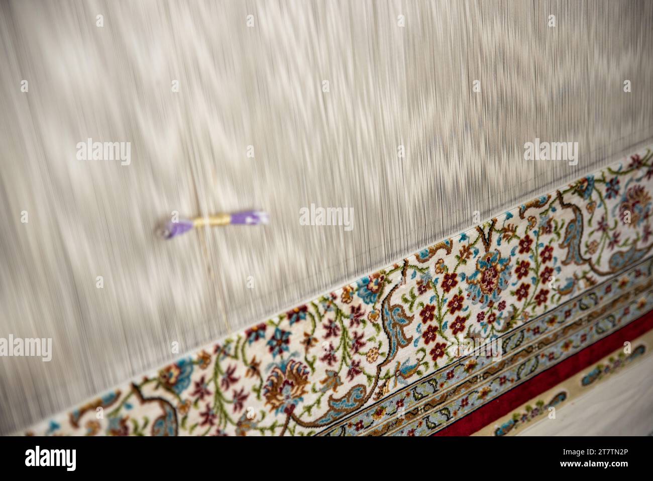 weaving carpet ,a diligent woman makes a traditional carpet by hand ...