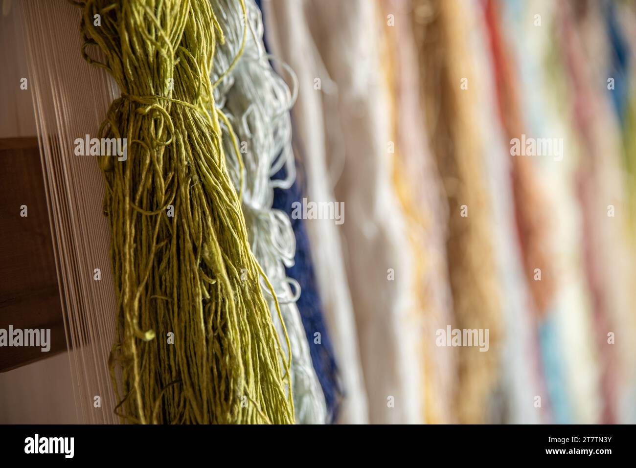 Colorful silk threads for weaving in a textile factory , Cotton color ...