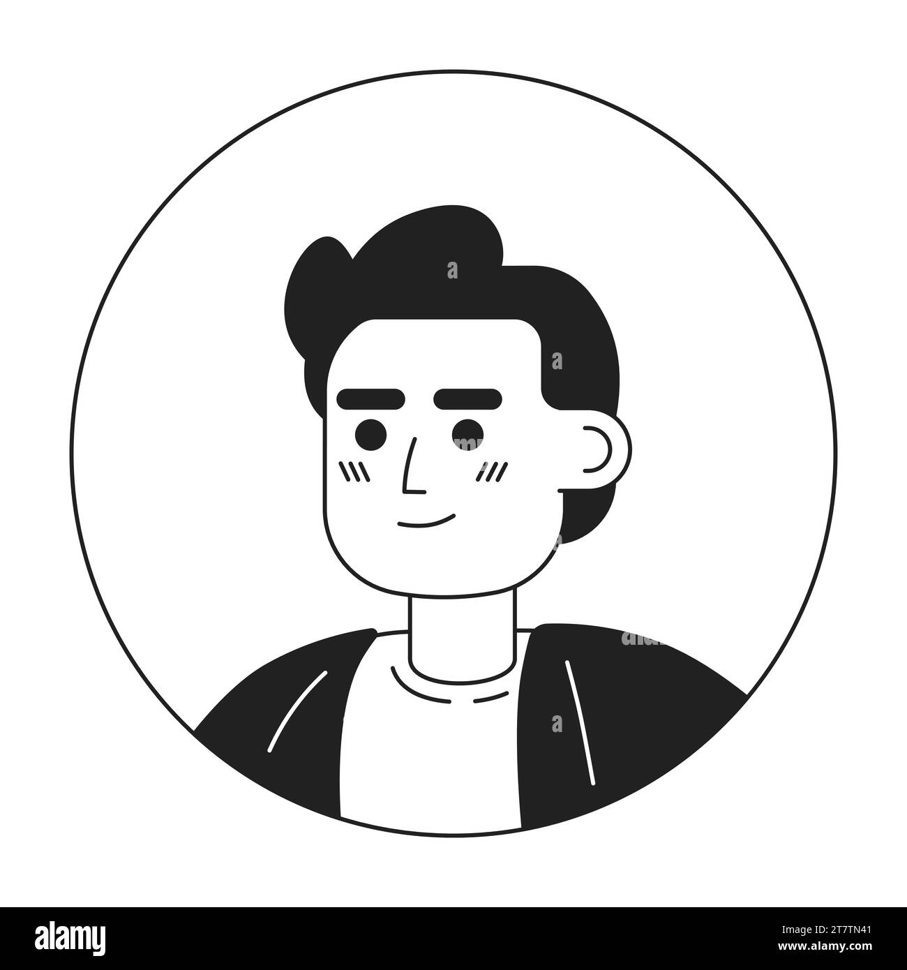 Wavy hair caucasian man relaxed standing black and white 2D vector ...