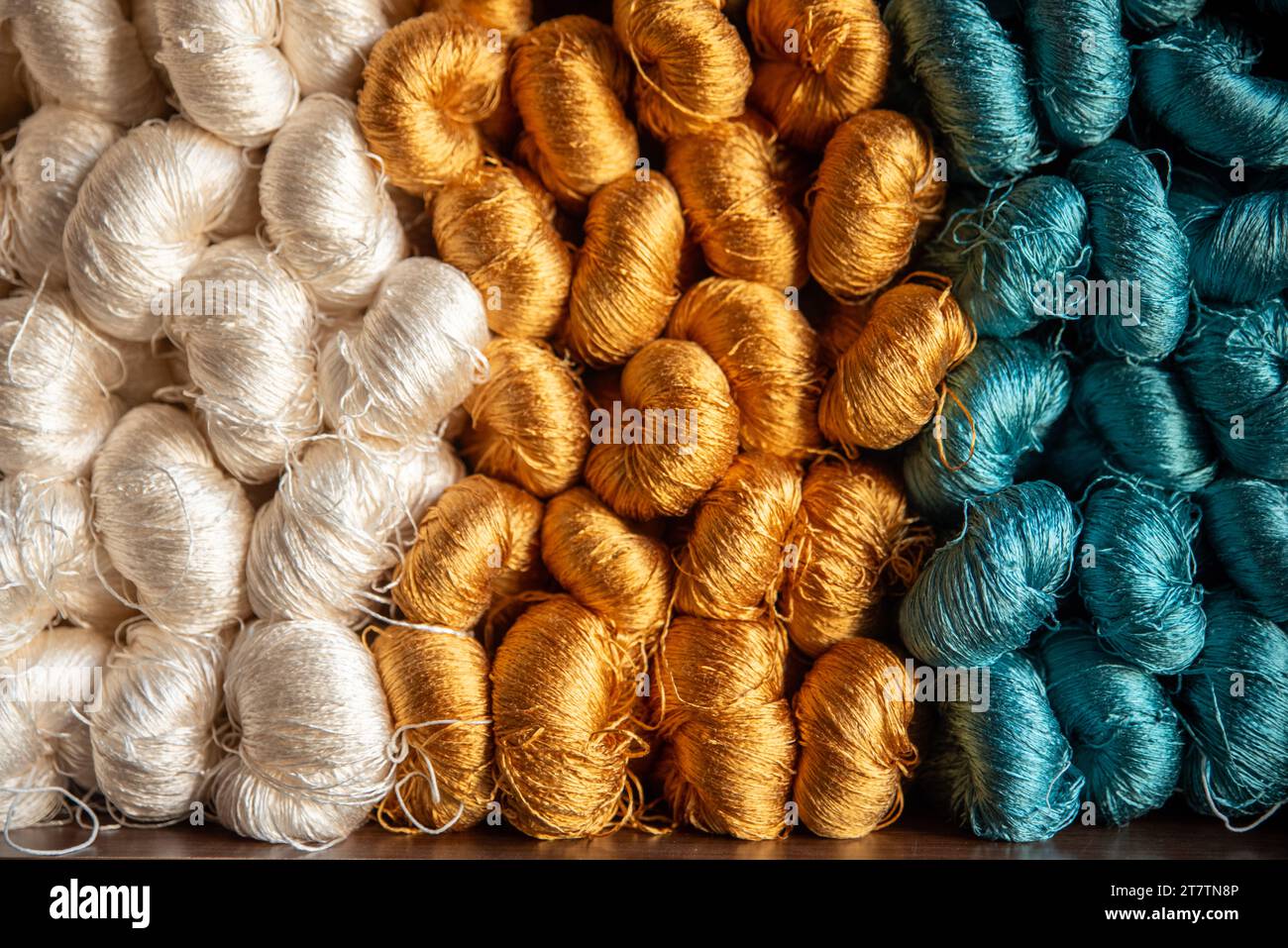 Colorful silk threads for weaving in a textile factory , Cotton color ...