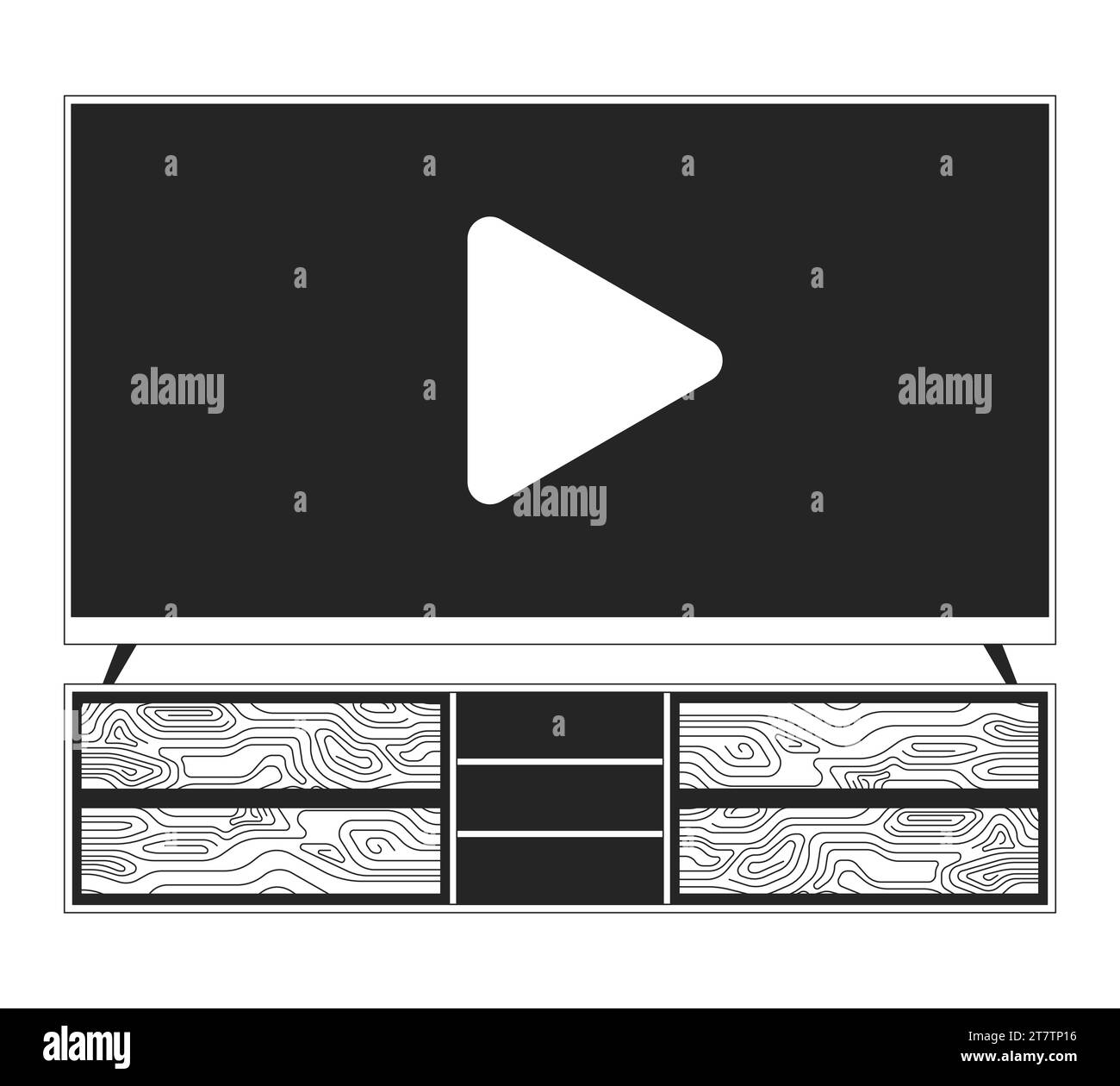 Tv on console table black and white 2D line cartoon object Stock Vector ...