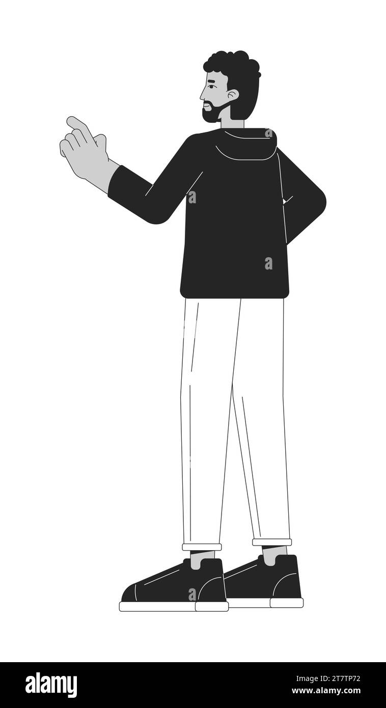 Bearded african american man pressing hand black and white 2D line cartoon character Stock ...