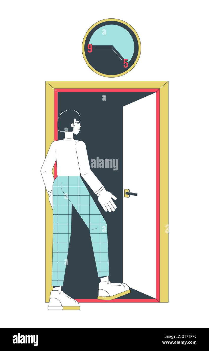 Avoid working longer hours 2D linear illustration concept Stock Vector ...
