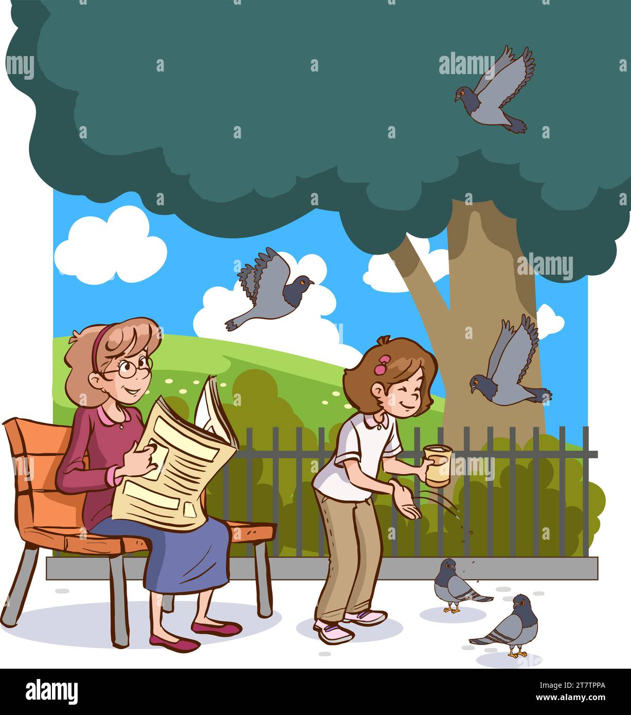 children feeding pigeons cartoon vector Stock Vector Image & Art - Alamy