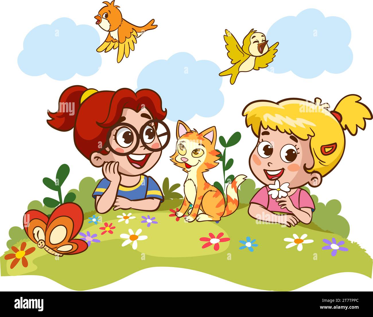 Happy Little Kids Having Fun. vector illustration of cute kids jumping ...