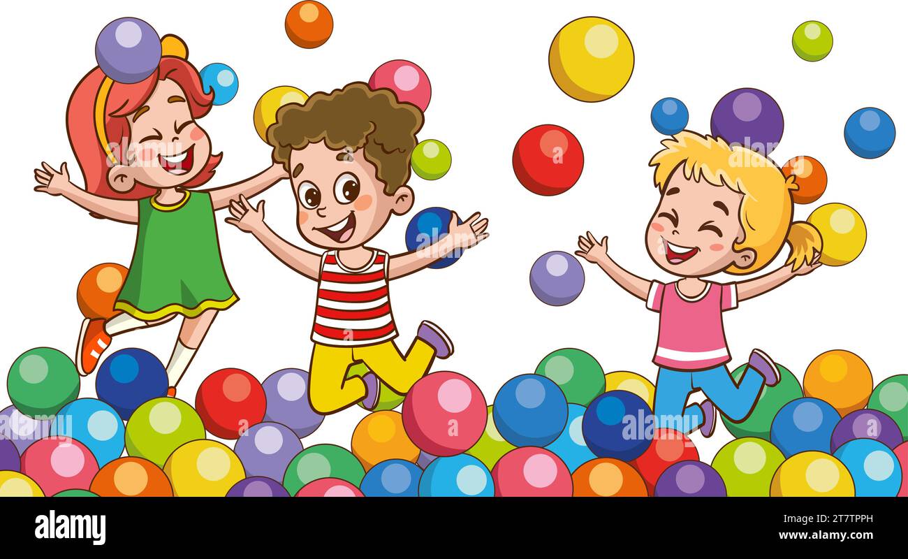 Happy Little Kids Having Fun. vector illustration of cute kids jumping ...