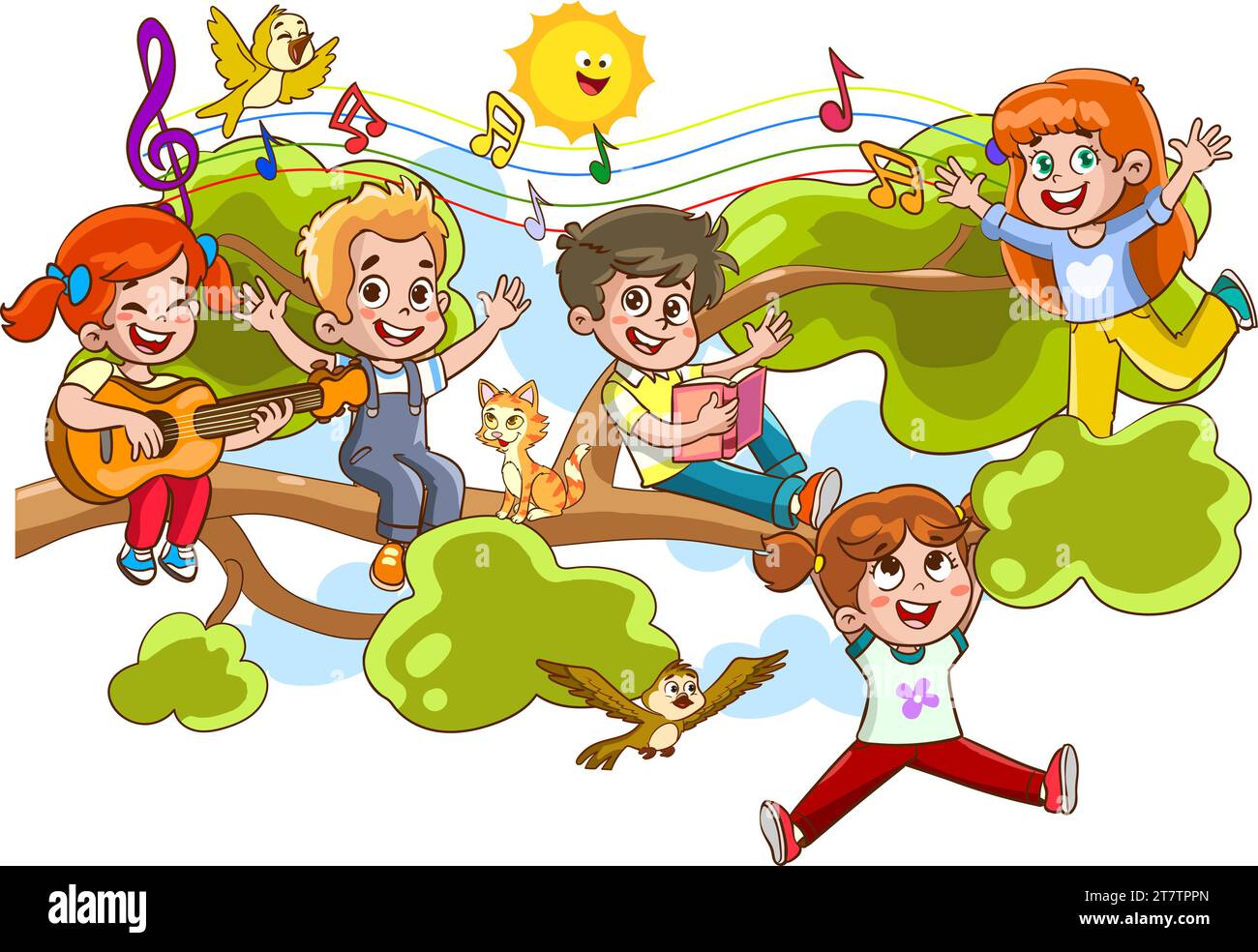 Happy Little Kids Having Fun. vector illustration of cute kids jumping ...