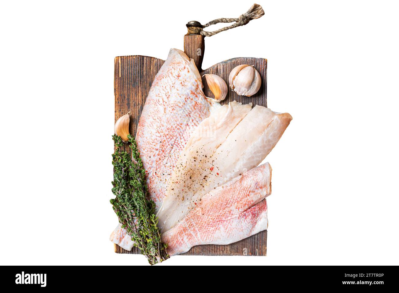 Uncooked ocean red perch fillet, redfish with herbs and spices ...