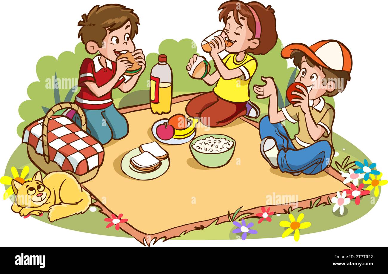 cute little kids picnic together cartoon vector illustration Stock ...