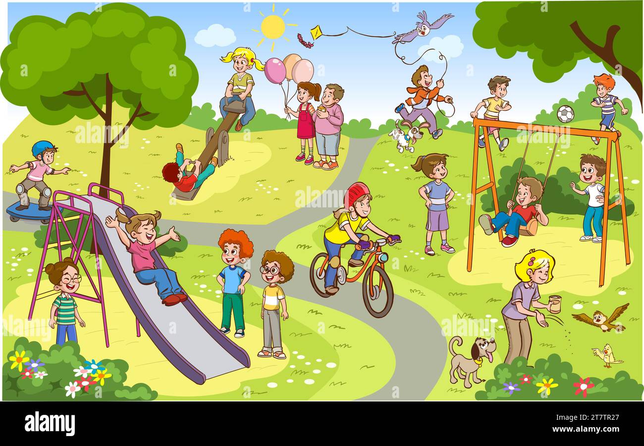 kids activities at the playground.Children playing in the park ...