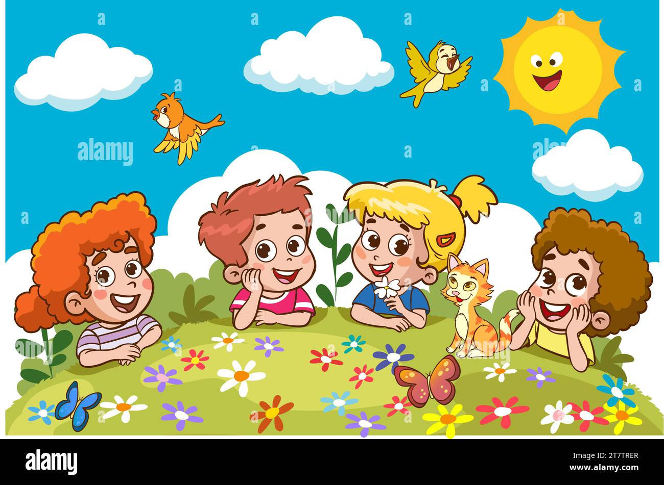 Group children playing, spending time in games, having fun, fooling ...