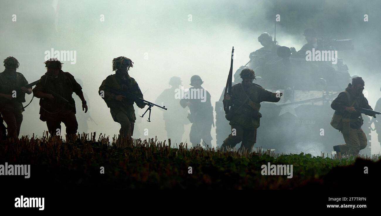 Victory Show. leicester, UK, 2023. Battle scene with soldiers and M18 ...