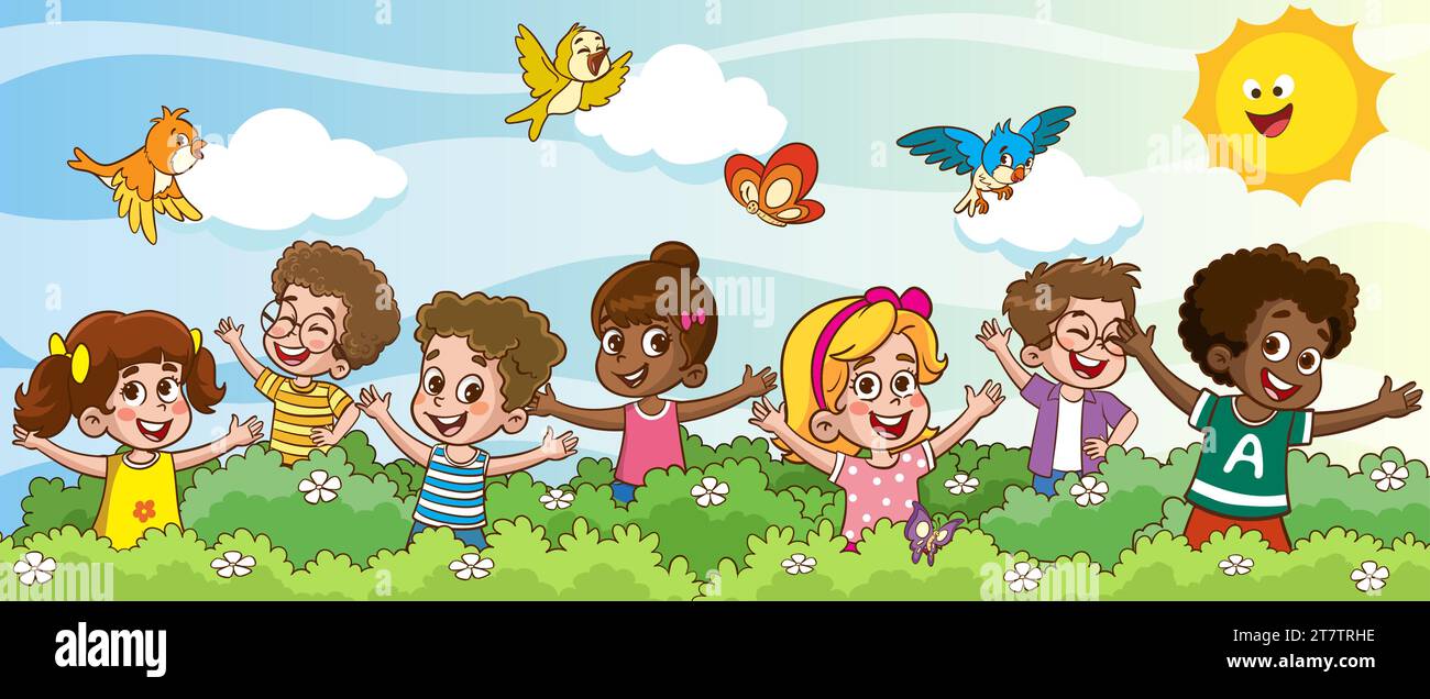 Group children playing, spending time in games, having fun, fooling ...