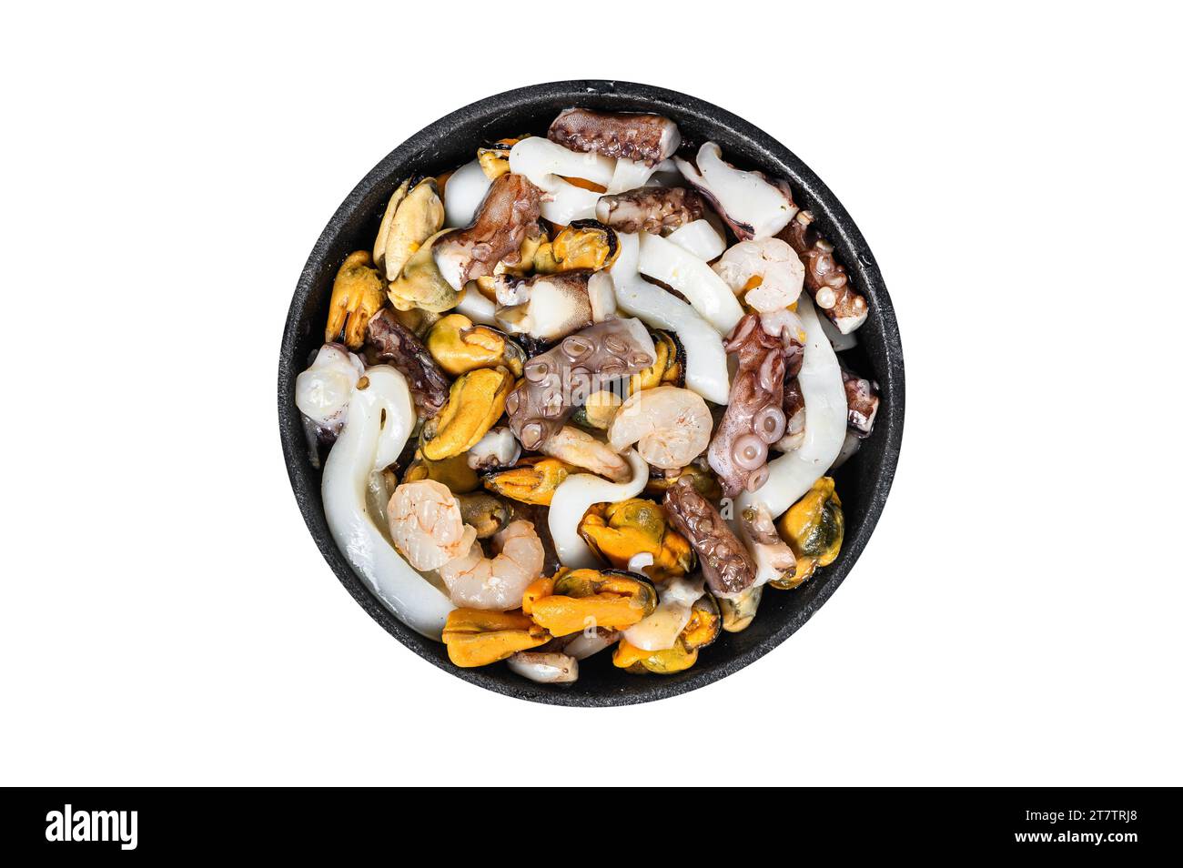 Raw seafood mix. Fresh mussels, clams, squid, octopus, shrimps and ...