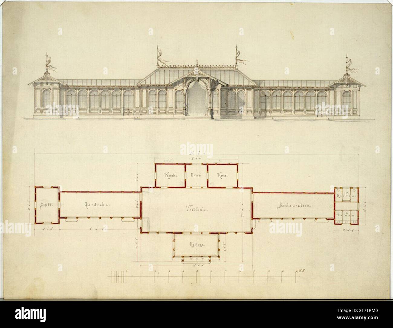 Carl von Hasenauer Draft to a reception pavilion for an event site ...