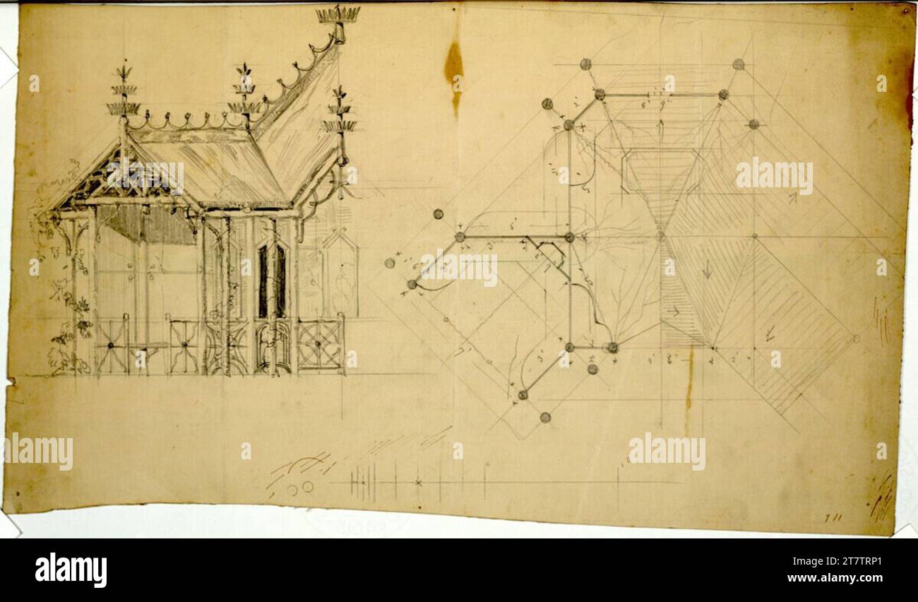 Carl von Hasenauer Garden pavilion made of branch, floor plan, open and ...