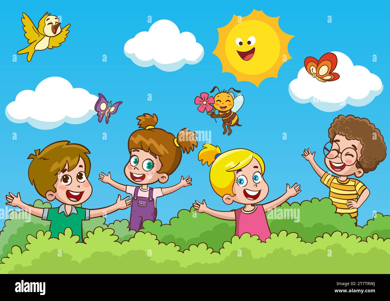 Group children playing, spending time in games, having fun, fooling ...