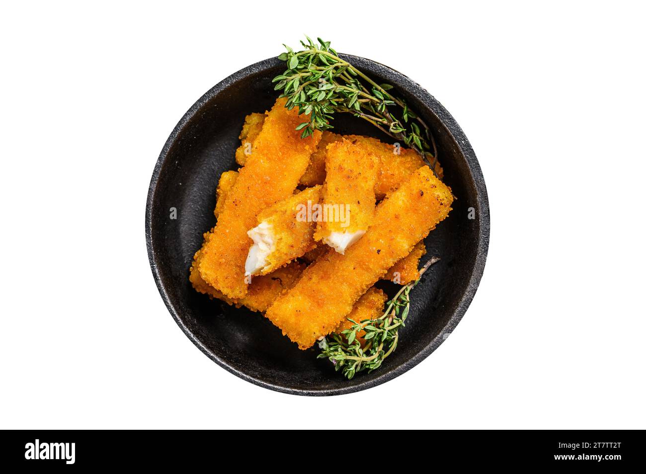 Oven baked crumbed fish sticks made from white fish. Isolated, white ...