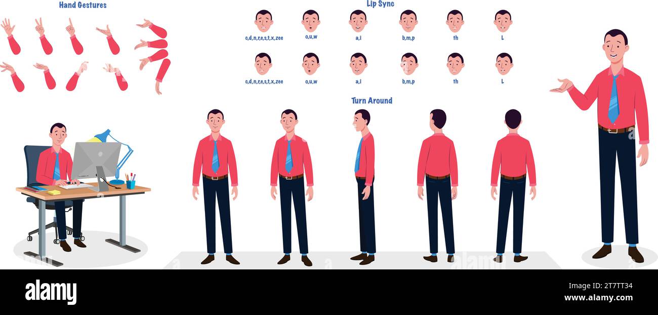 A business man modelsheet. Businessman turn around sheet, hand gestures ...