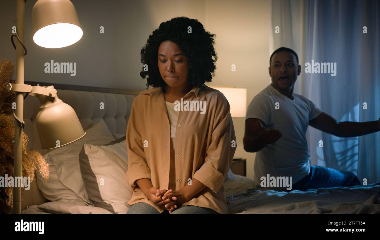Couple quarrel sad African American woman feel desperate jealous ...