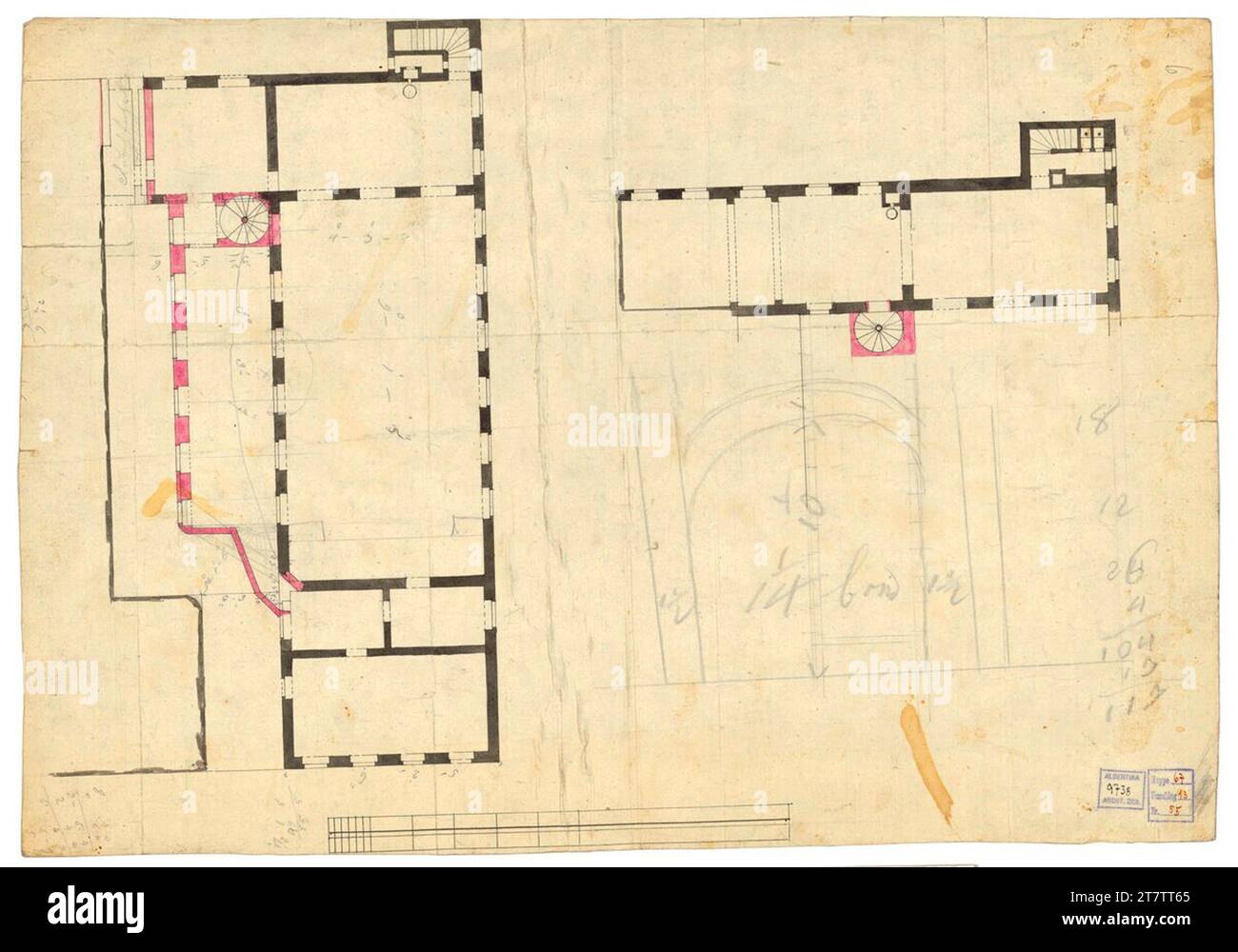 Anonym Construction of a two -story building with a large hall, ground ...