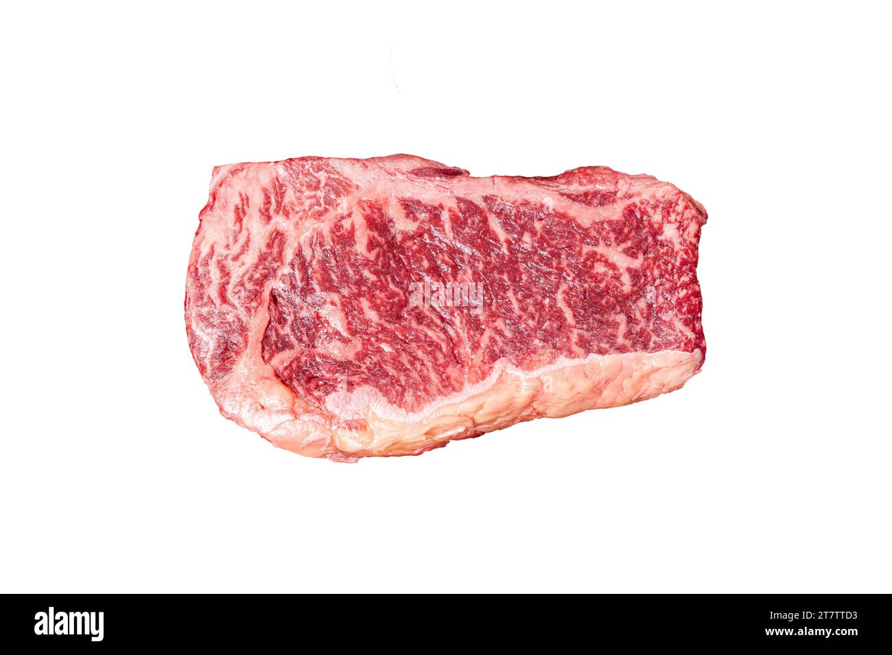 Uncooked Raw striploin or club steak on wooden board with thyme ...